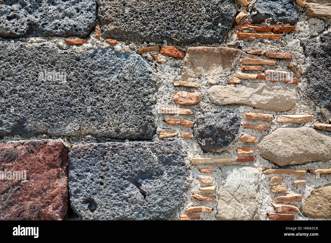 travel to Italy - detail of stone wall of ancient castle in Calatabiano ...