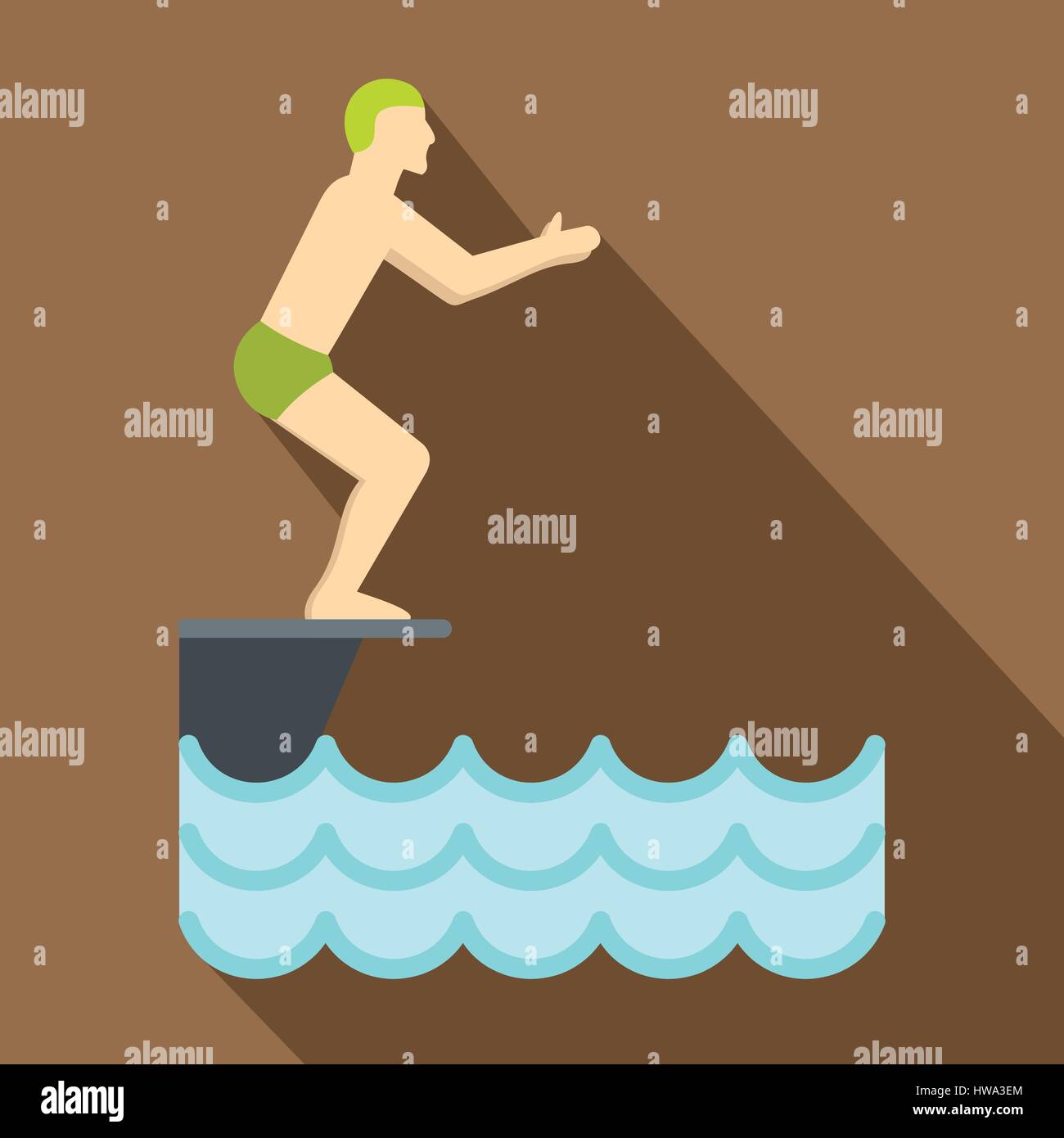 Man standing on springboard preparing to dive icon Stock Vector Image ...