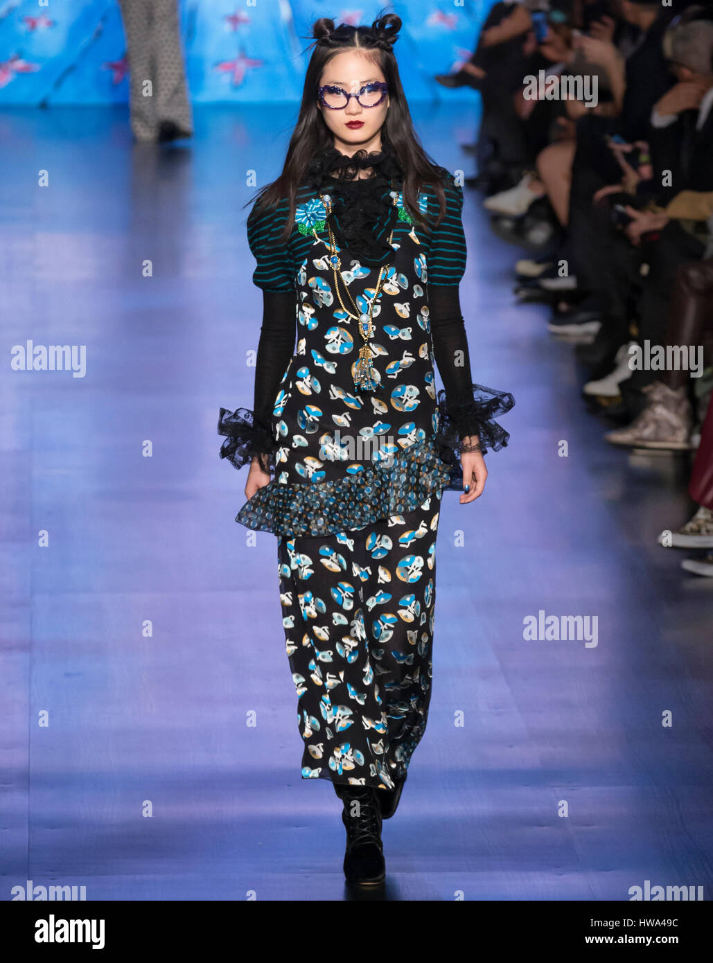 NEW YORK, NY - FEBRUARY 15, 2017: Hyun Ji Shin walks the runway at the ...