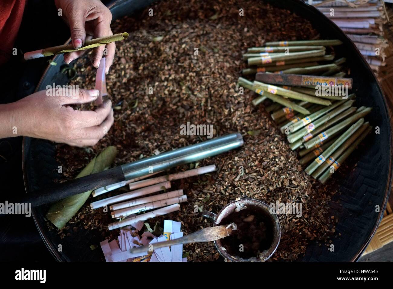 Myanmar, Lake Inle, Shan state, cheroot cigar manufacturing in In Paw ...