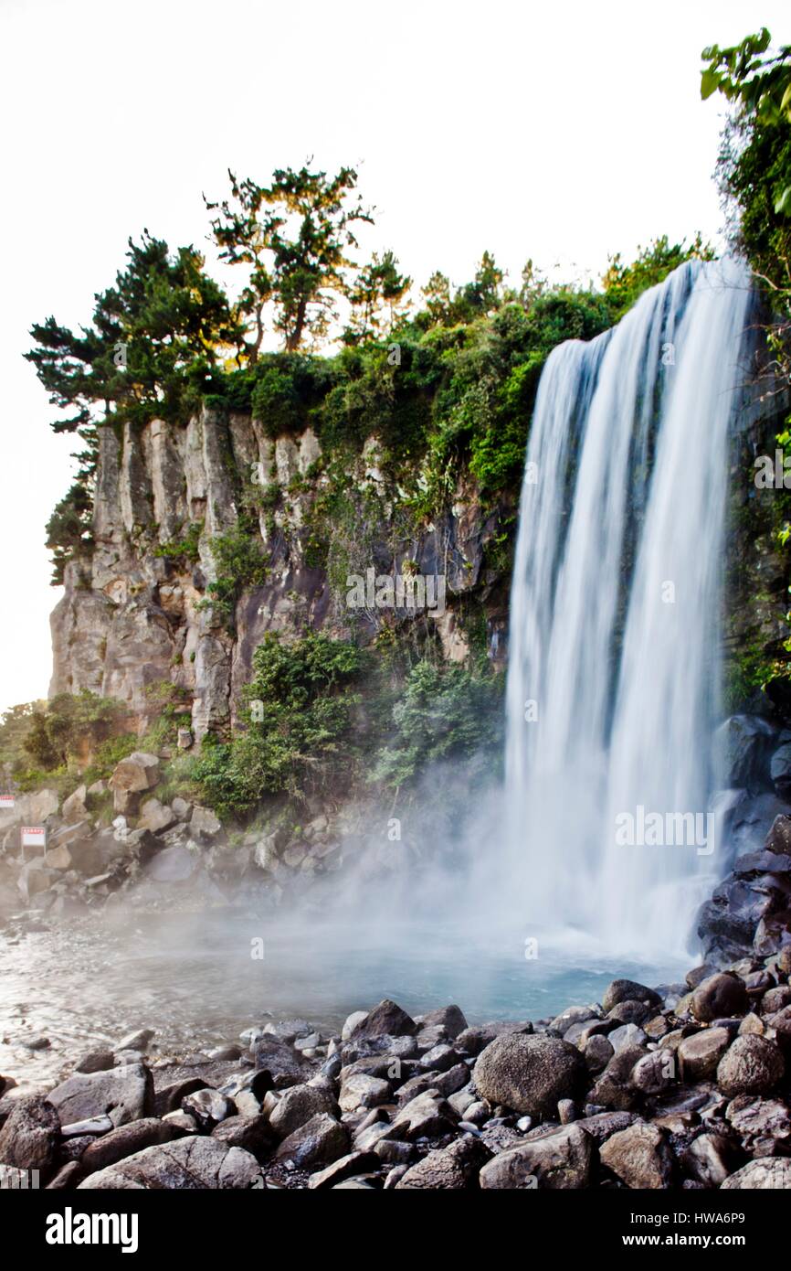 South Korea, Jeju Province, Seogwipo, Jeongbang waterfall Stock Photo ...