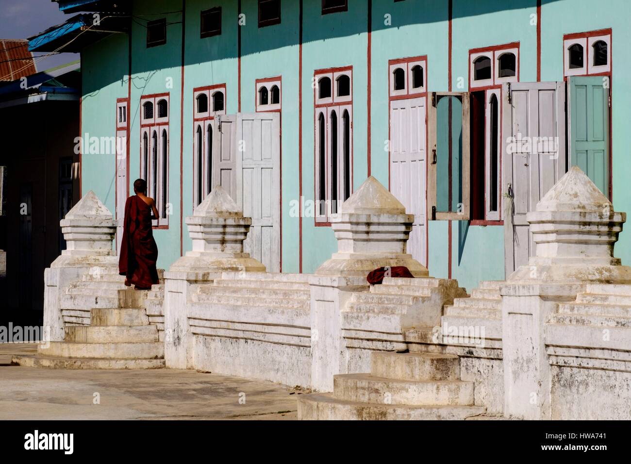 Burma, Myanmar, Shan state, near Inle lake, Pagoda and monastery of ...