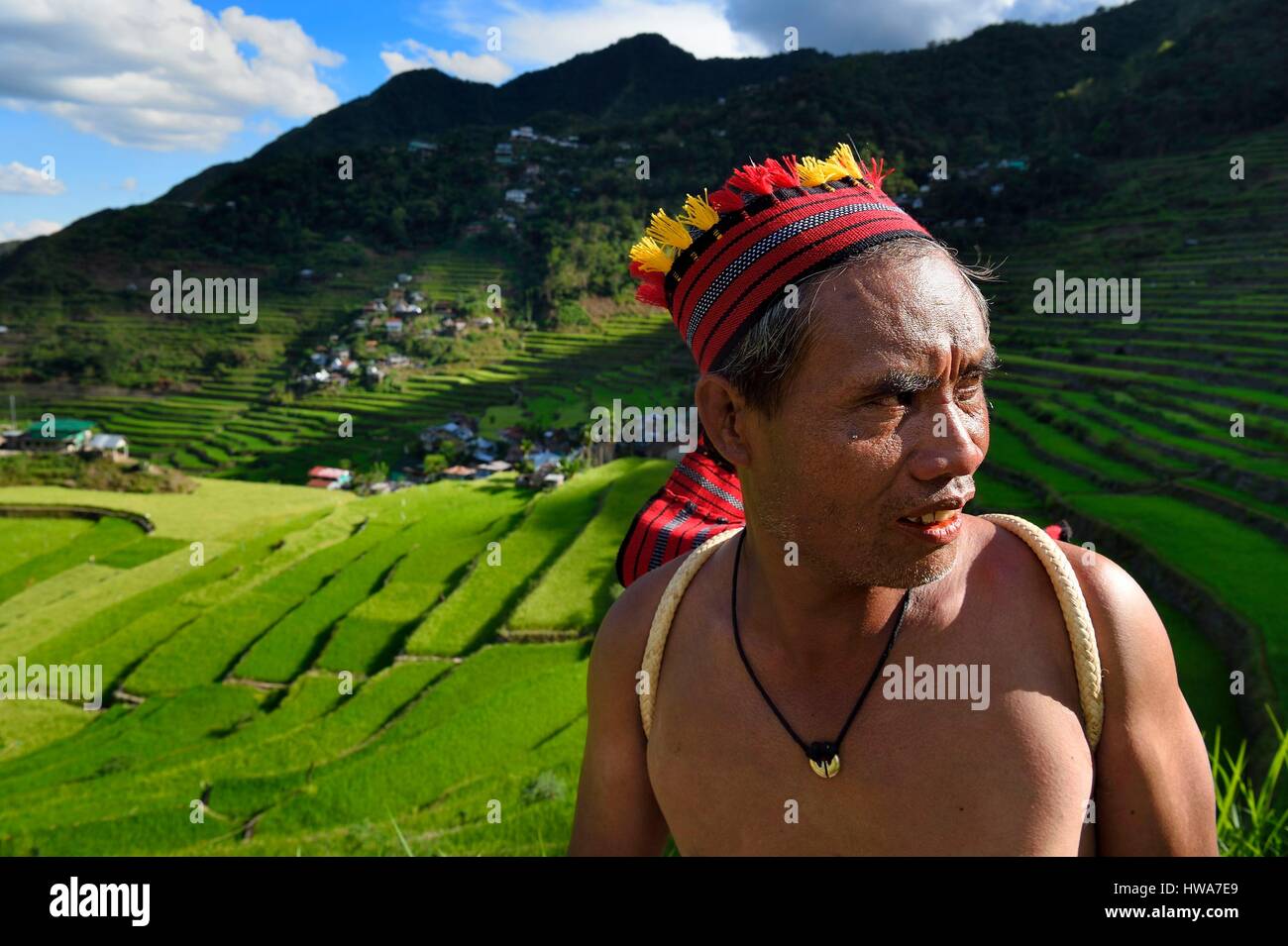Philippines, Ifugao province, Banaue rice terraces around the village ...
