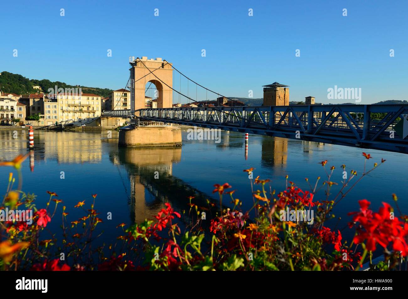 France, Isere, Vienne, suspension bridge over the Rhone river Stock ...