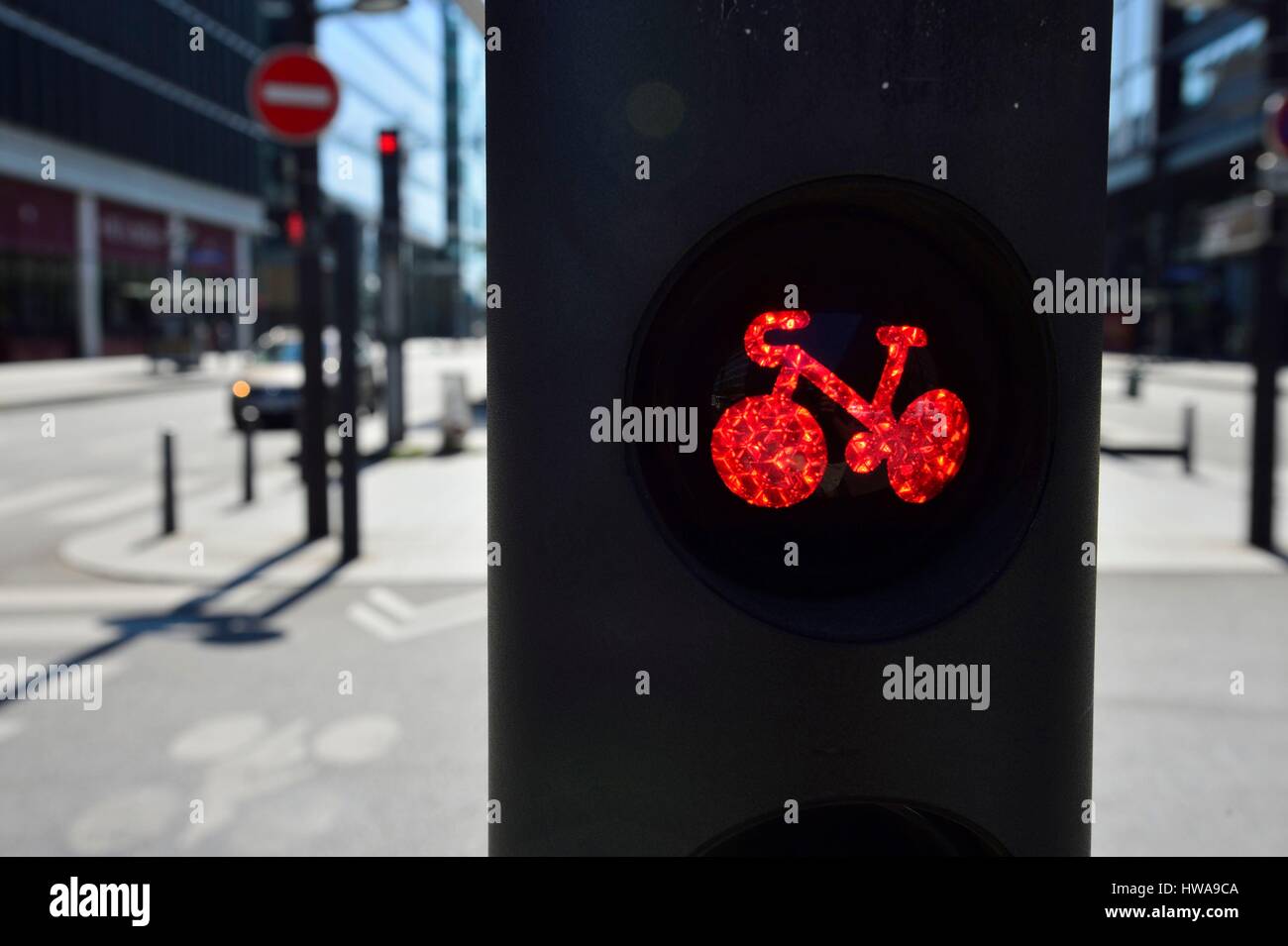 France, Paris, Avenue de France, traffic lights for bike path Stock ...