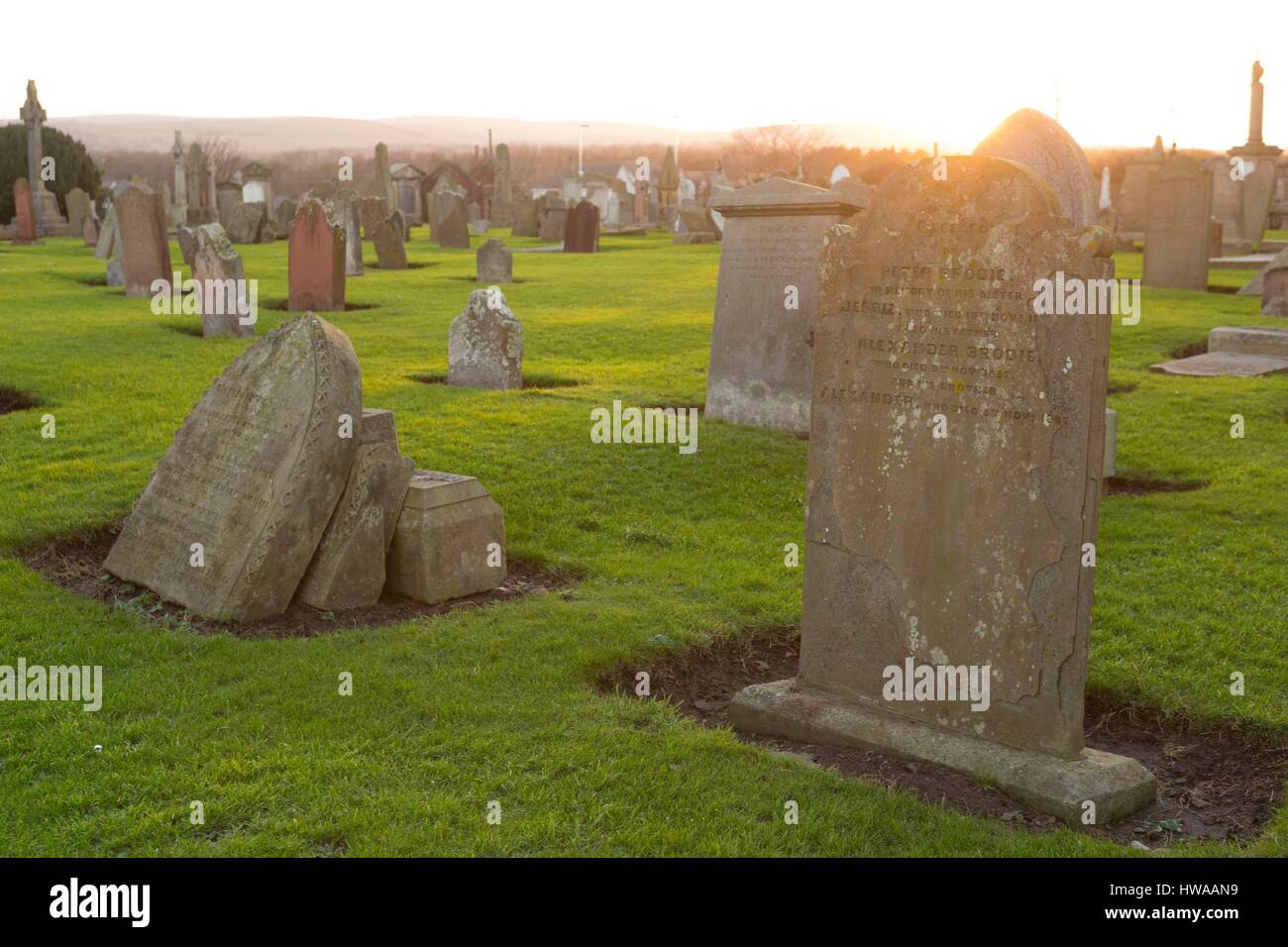 United Kingdom, Scotland, East Lothian, graves and celtic crosses in ...