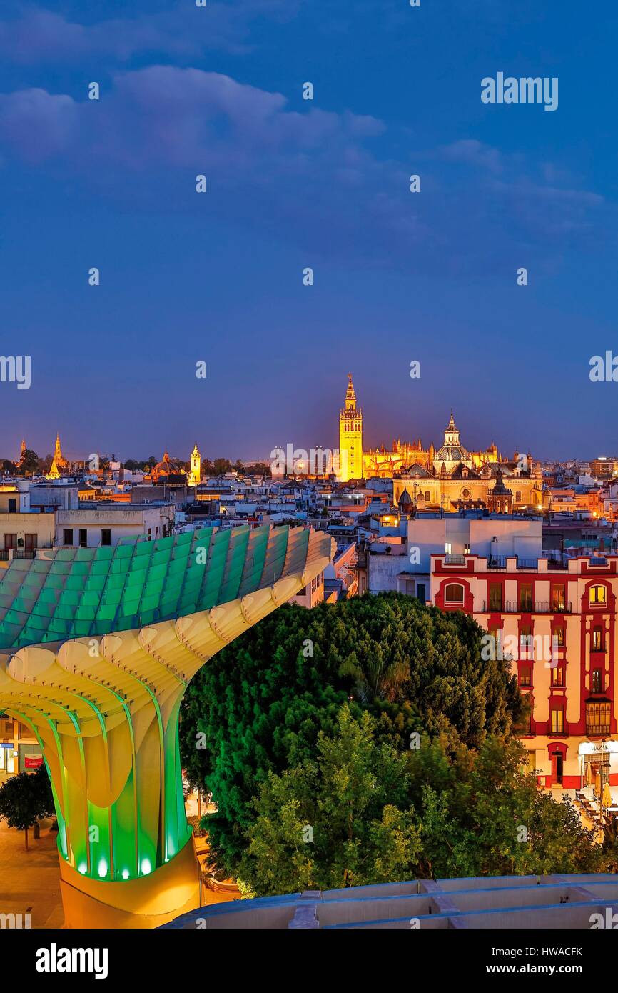 Spain, Andalusia, Sevilla, modern metal structure in a public square ...