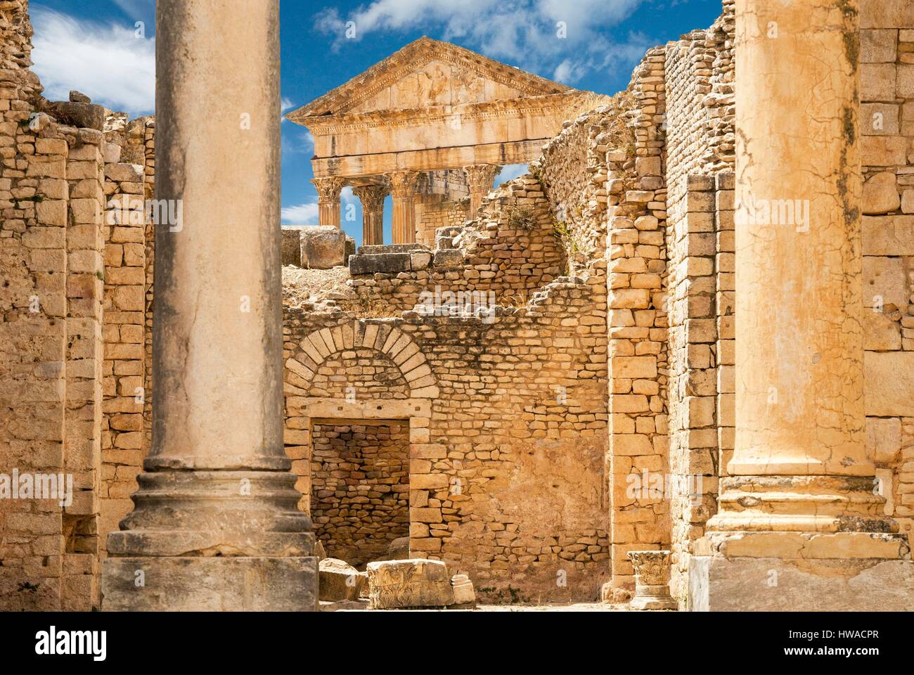 Tunisia, Northwest region, Roman ruins of Dougga or Thugga ...