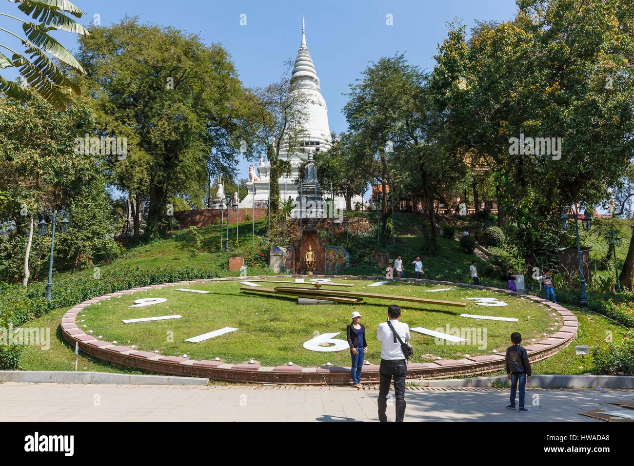 Cambodia, Phnom Penh province, Phnom Penh, Wat Phnom clock Stock Photo ...