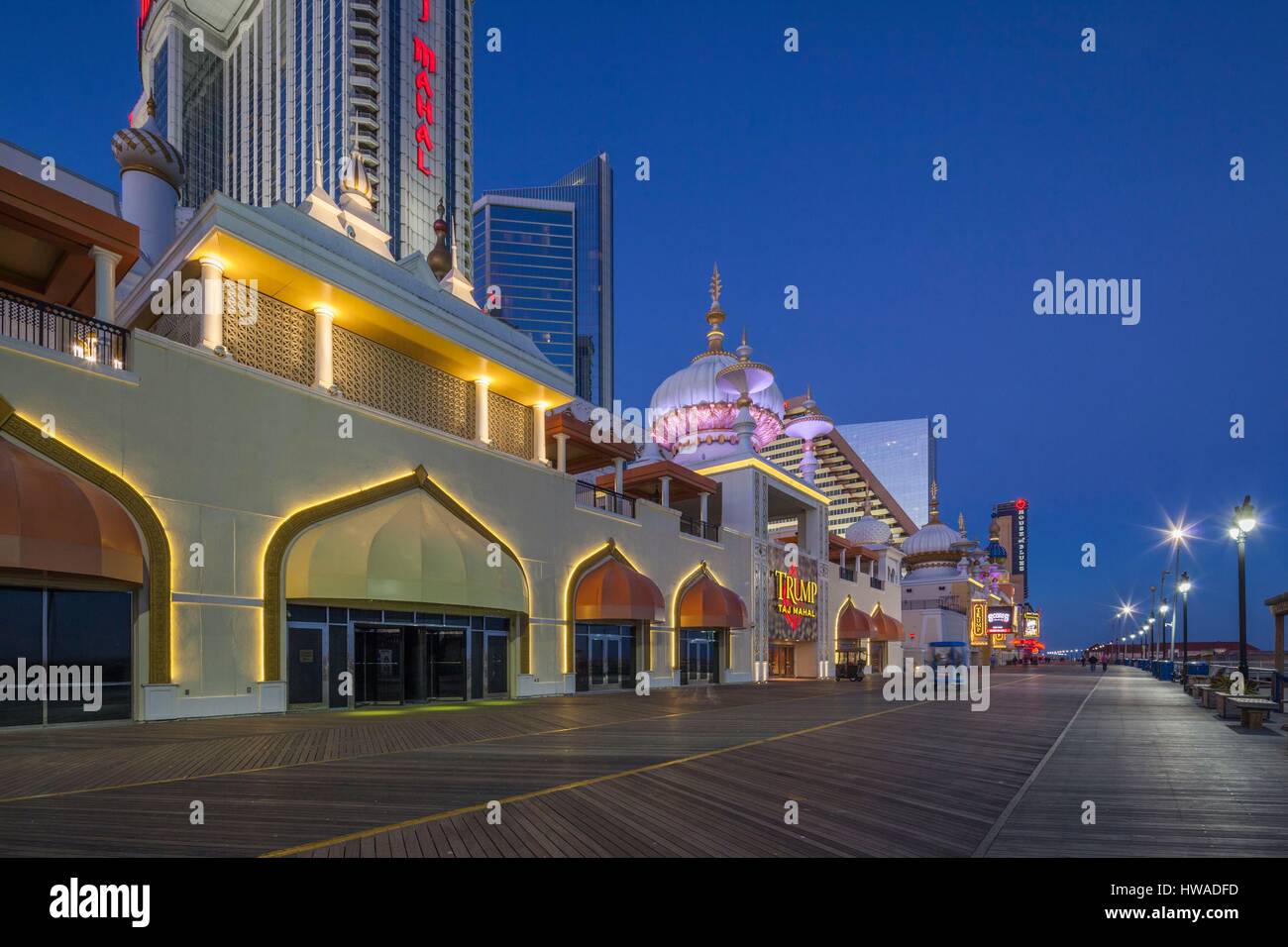 United States, New Jersey, Atlantic City, boardwalk and the Trump Taj ...