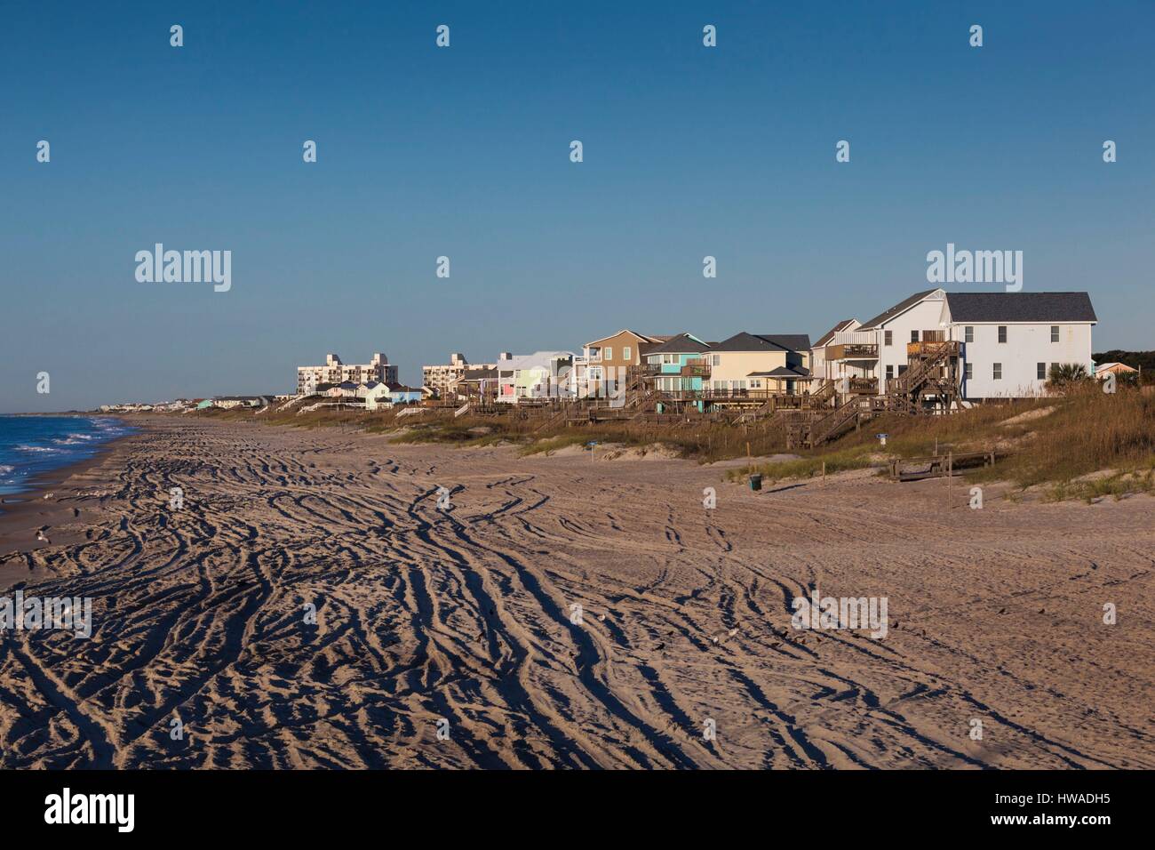 United States, North Carolina, Atlantic Beach, elevated beach view ...