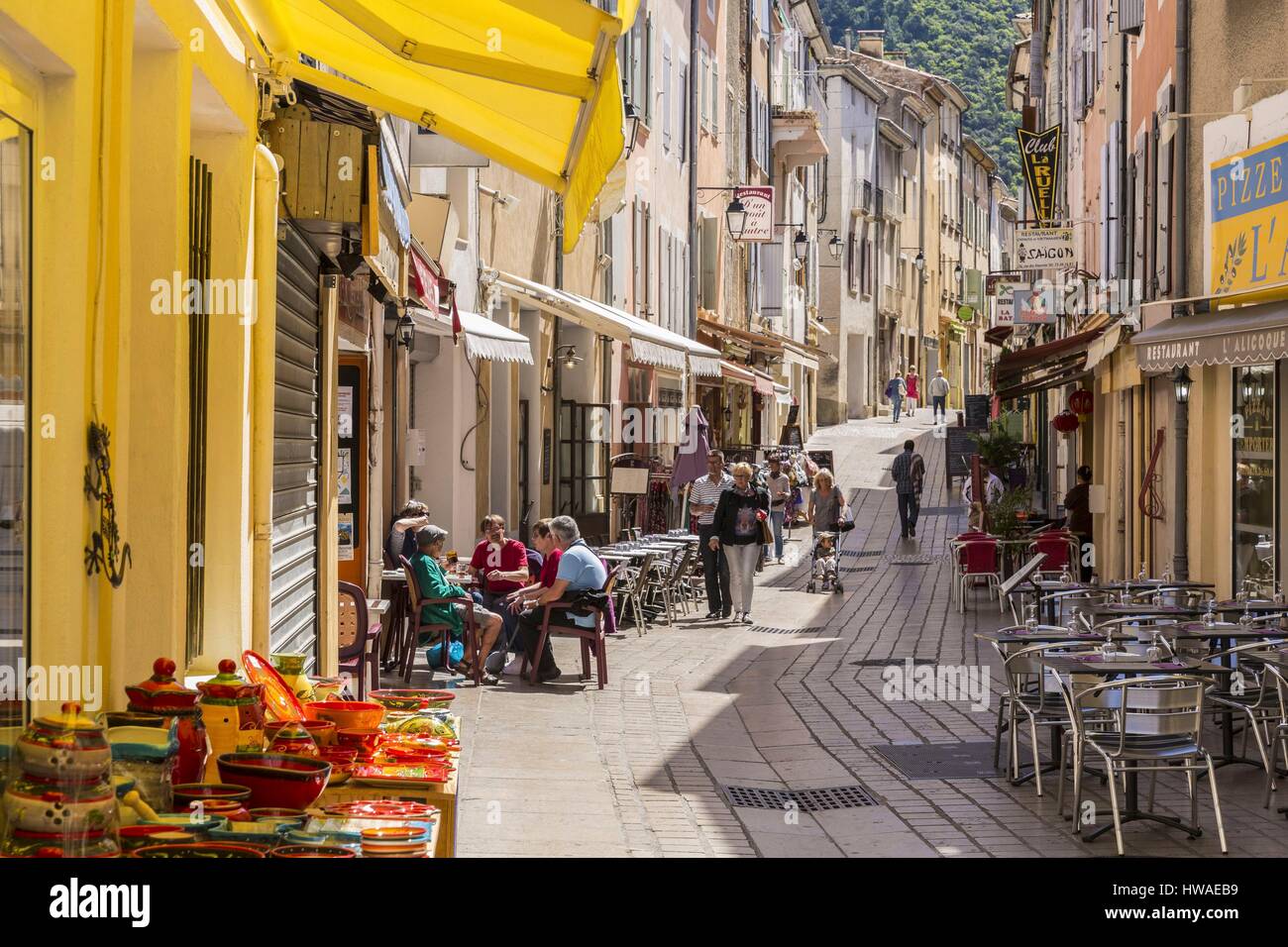 France, Drome, Nyons, Drome provencale, street Des Deportes Stock Photo ...
