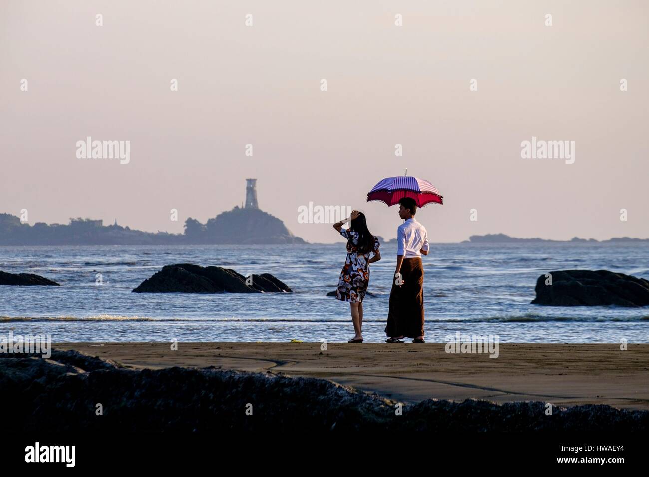 Myanmar, Burma, Sittwe, Viewpoint, a panorama on the Kaladan river ...