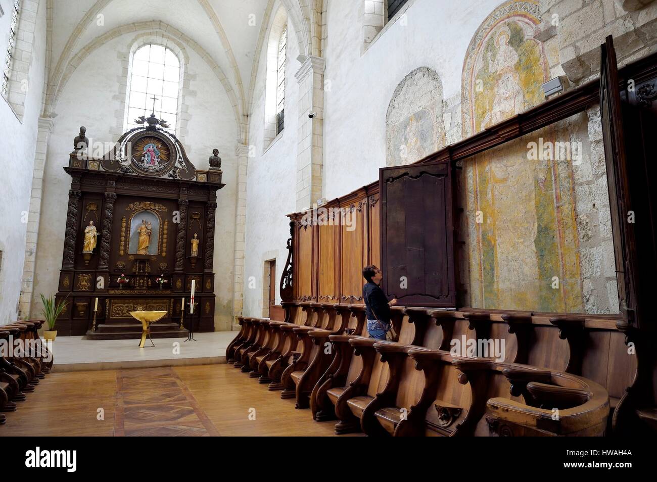 France, Dordogne, Perigord Blanc, Chancelade Romanesque abbey, frescos ...
