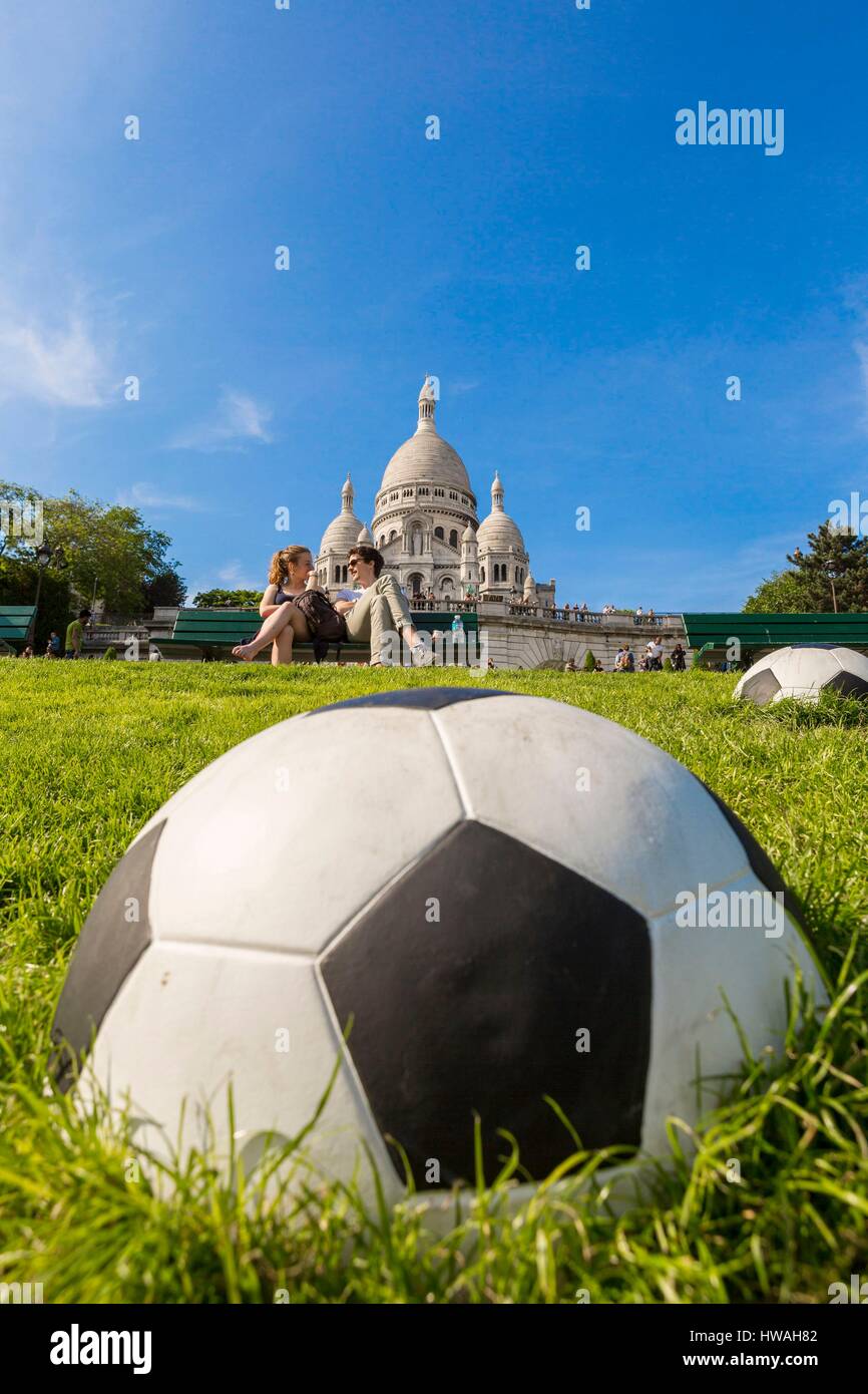 France, Paris, Montmartre hill, soccer ball for the European Cup on the ...
