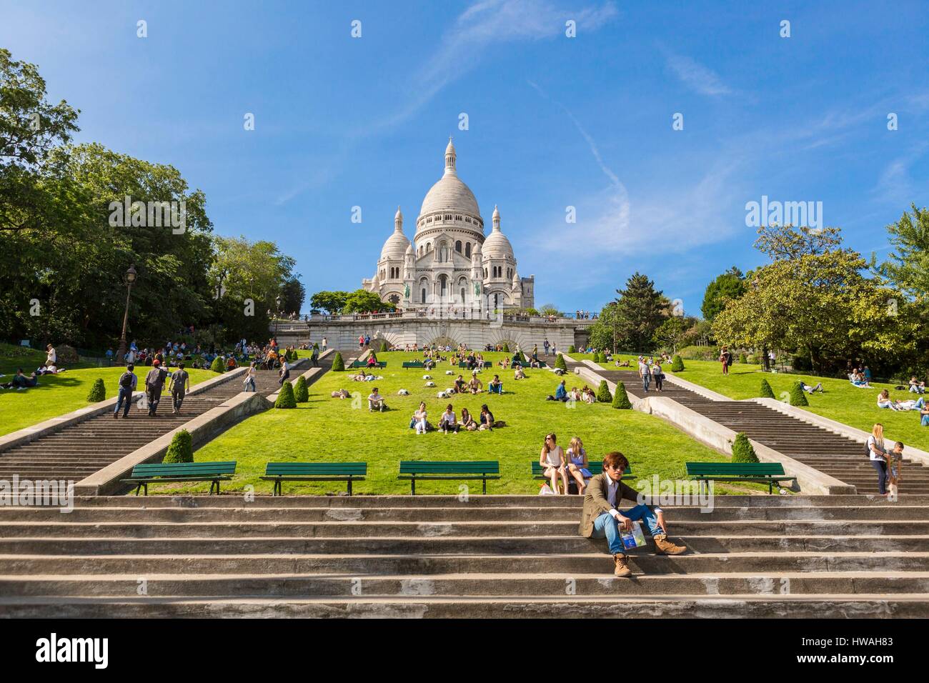 France, Paris, Montmartre hill, the square Louise Michel and the Sacre ...
