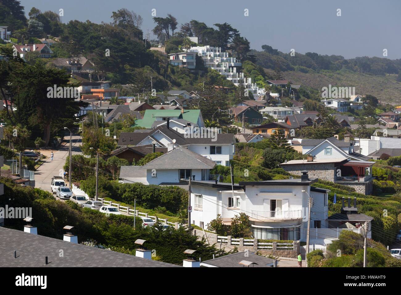 Chile, Rocas de Santo Domingo, elevated beach town view Stock Photo - Alamy