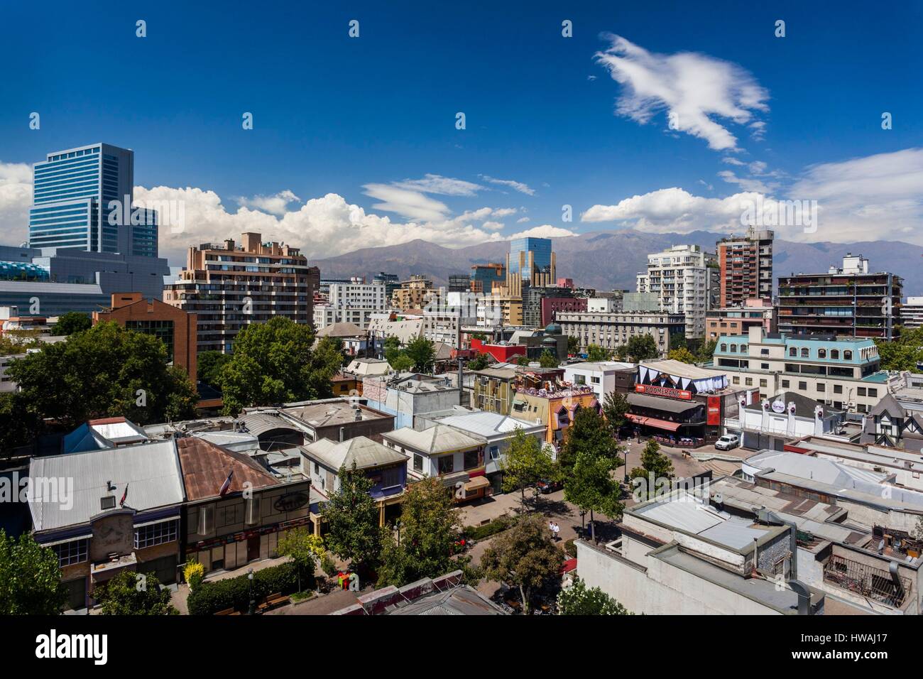 Chile, Santiago, elevated city view of the Providencia area Stock Photo ...