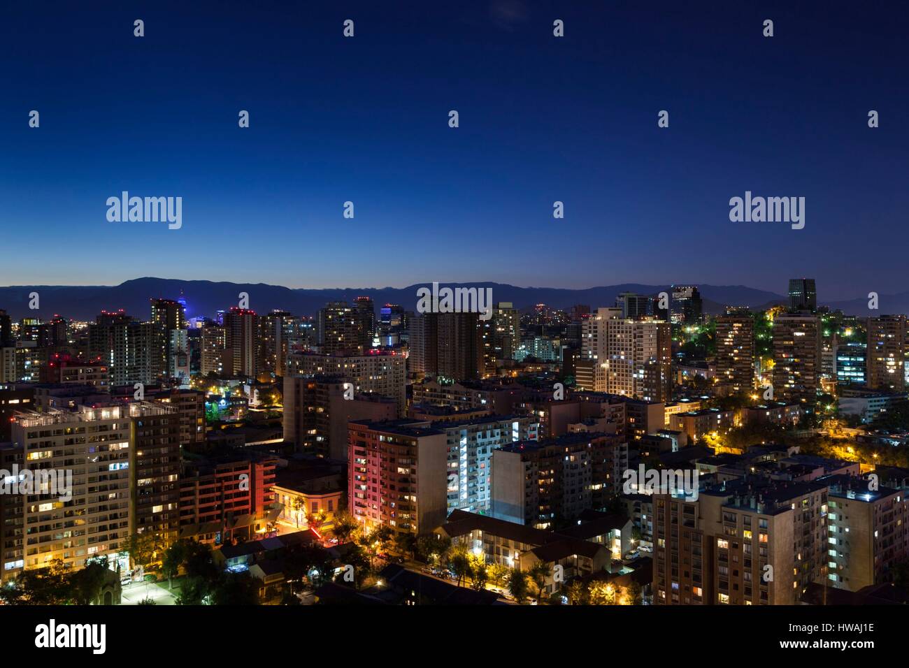 Chile, Santiago, elevated city view, dusk Stock Photo - Alamy