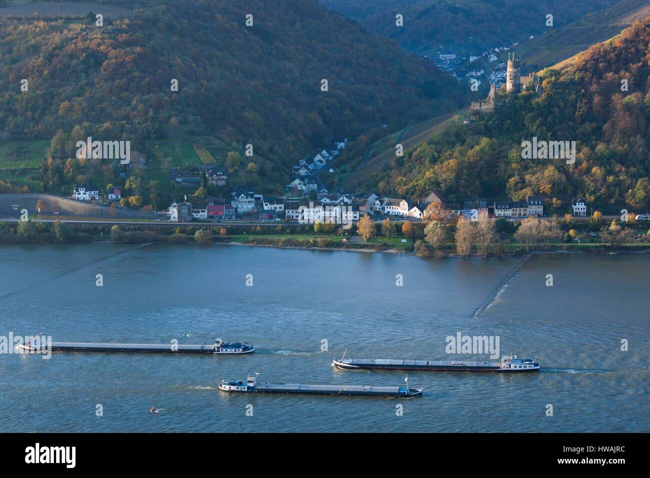 Germany, Rheinland-Pfalz, Oberdiebach, Burg Furstenberg Castle ...