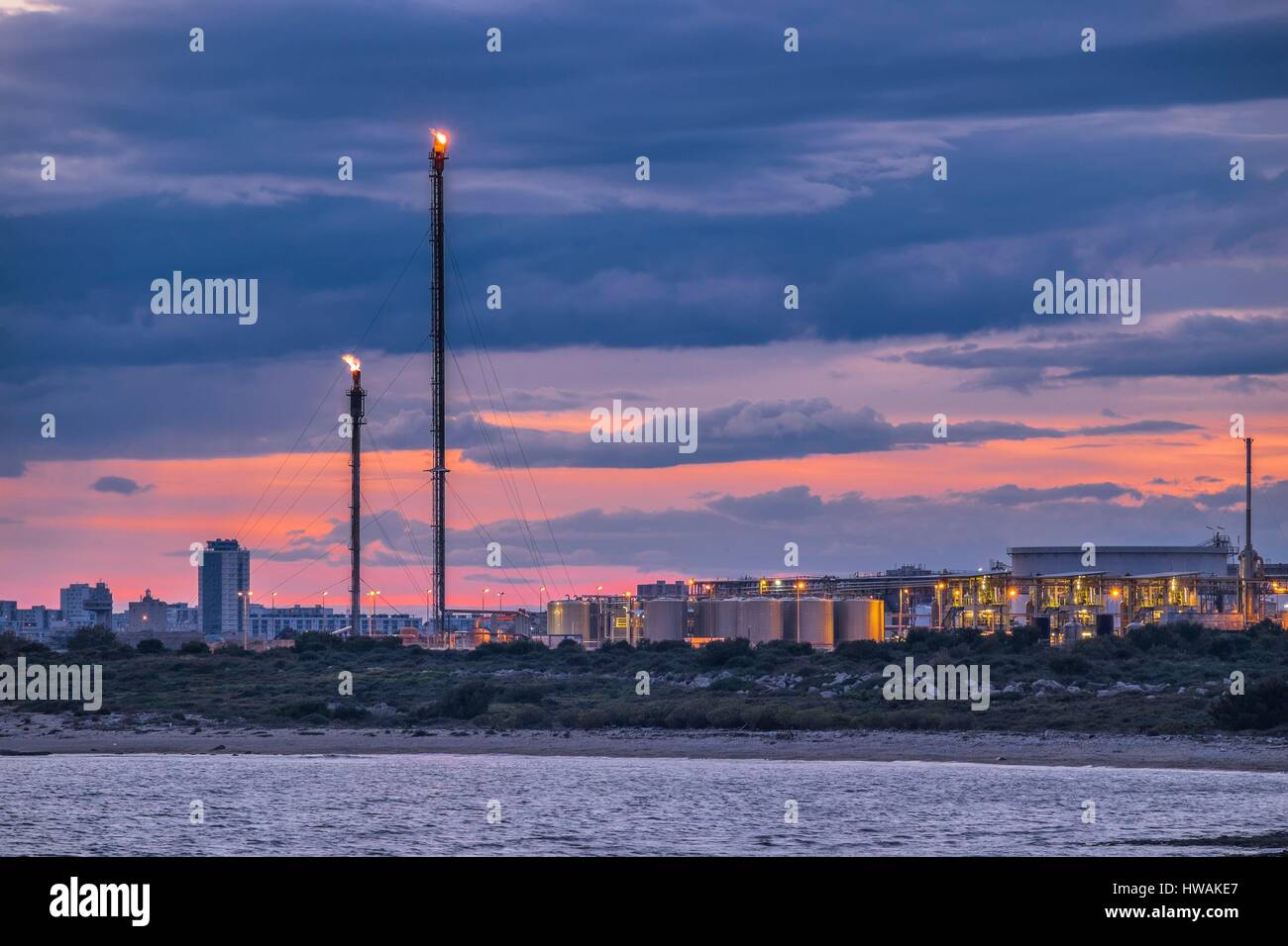 France, Bouches du Rhone, Martigues, petrochemical complex of Lavera ...