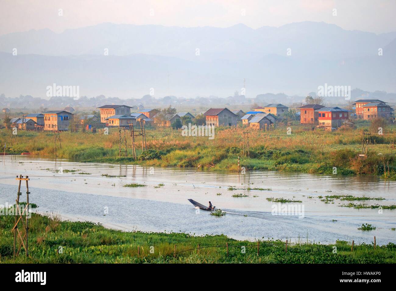 Myanmar, Shan State, Inle lake, transportation with boats Stock Photo ...