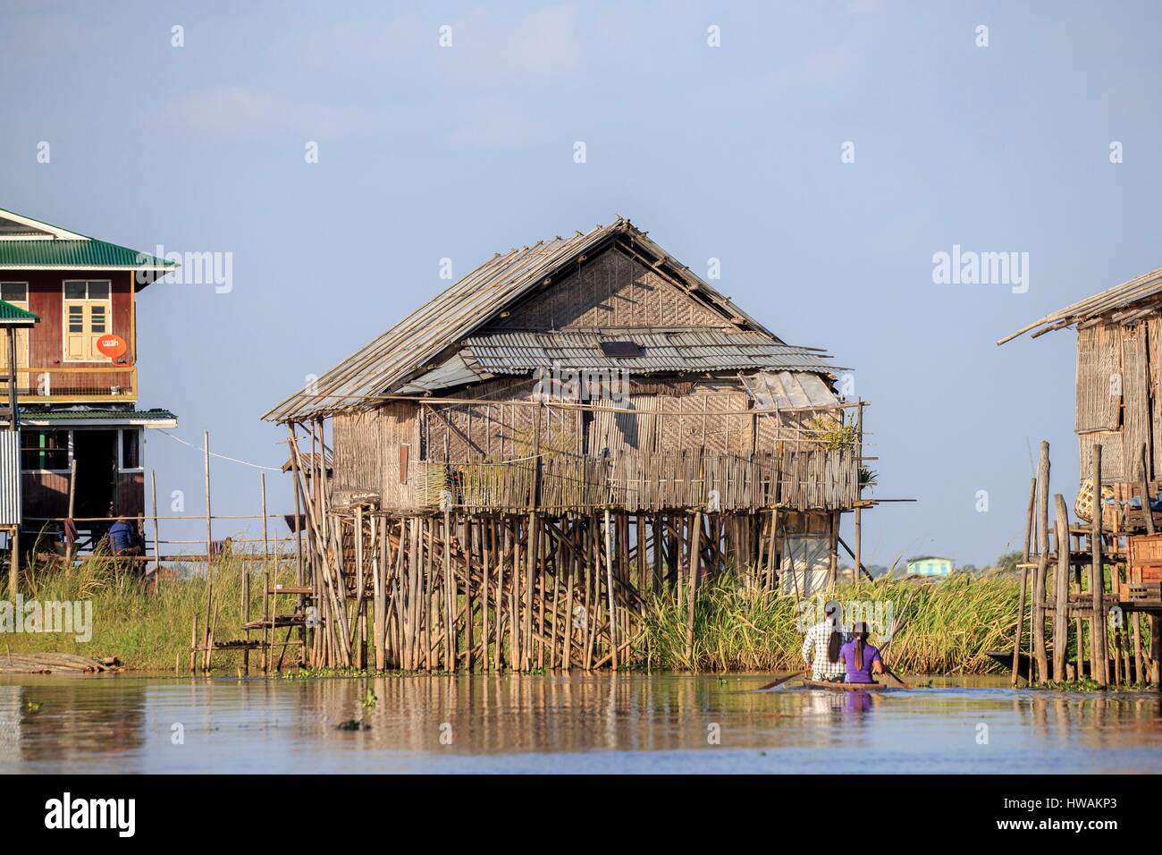 Myanmar, Shan State, Inle lake, Inn Dain Khone village, floating ...