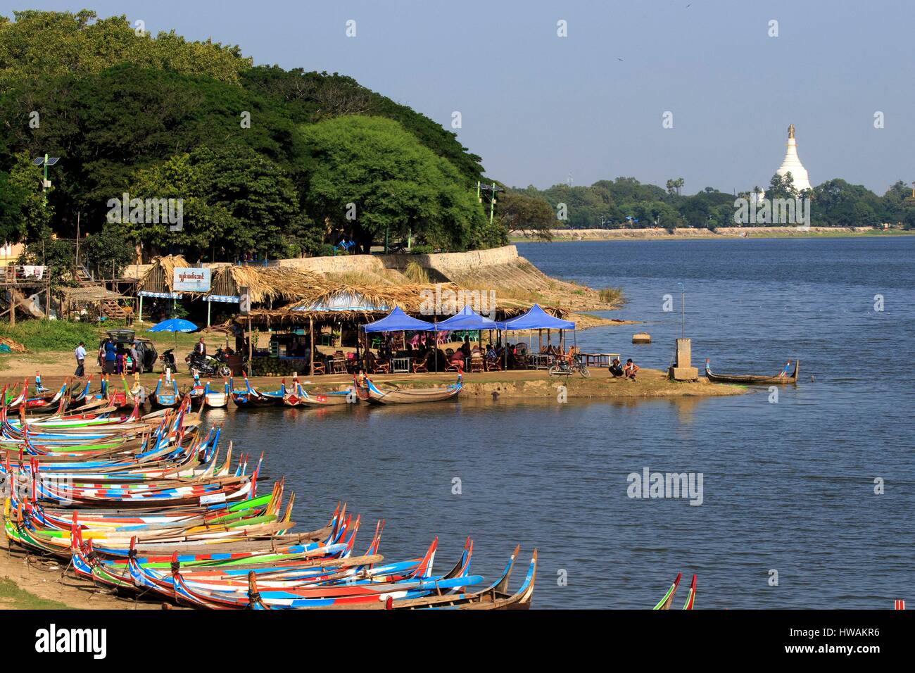 Myanmar, Mandalay State, Mandalay, port on the Taungthaman laker near ...