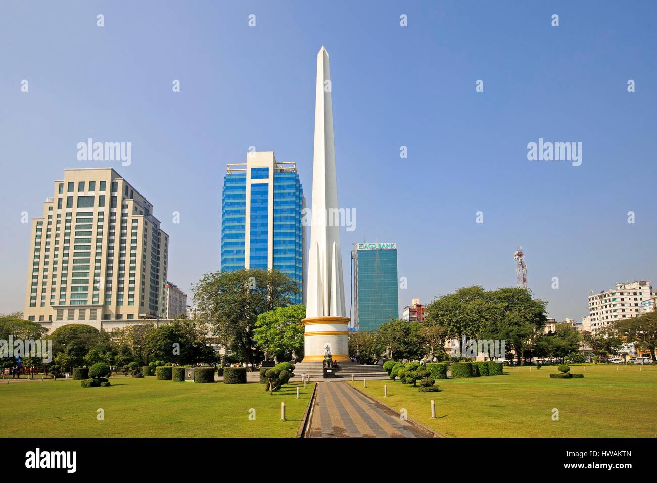Myanmar, Yangon State, Yangon, View of Independence Monument in Maha ...
