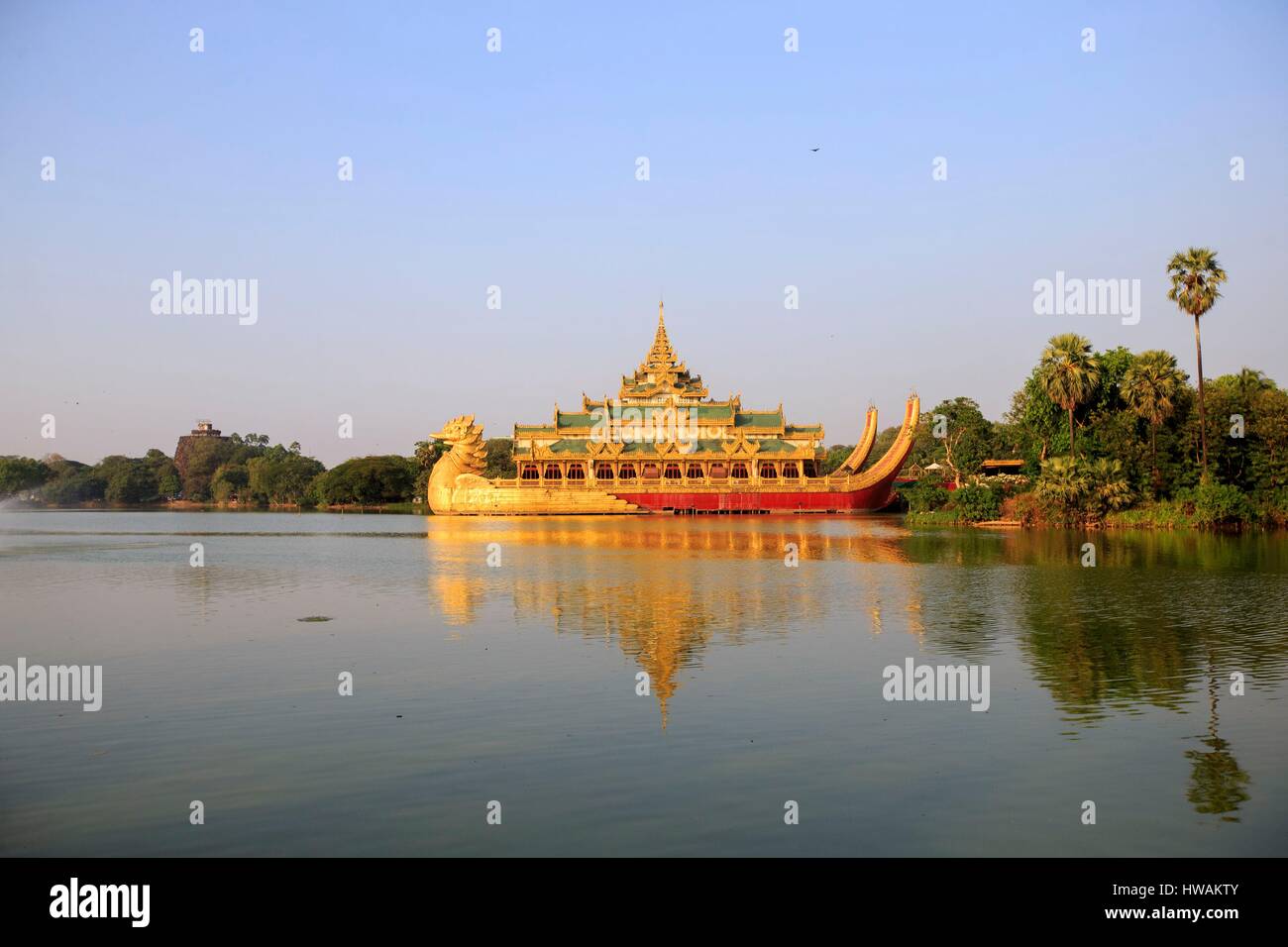Myanmar, Yangon State, Yangon, Royal boat, Kandawgyi Park Stock Photo ...