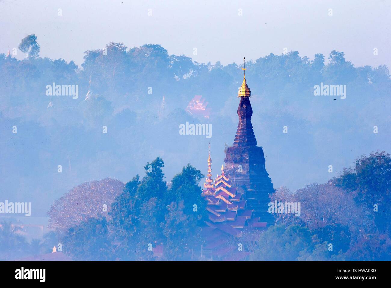 Myanmar, Rakhine State, Mrauk-U, pagodas at sunrise Stock Photo - Alamy