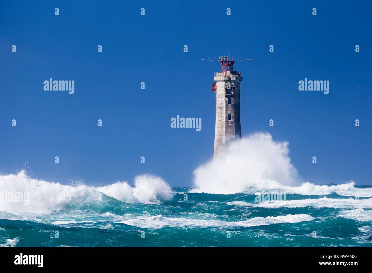 France, Finistere, Ushant, Lampaul, Pointe de Pern, Lighthouse Nividic ...