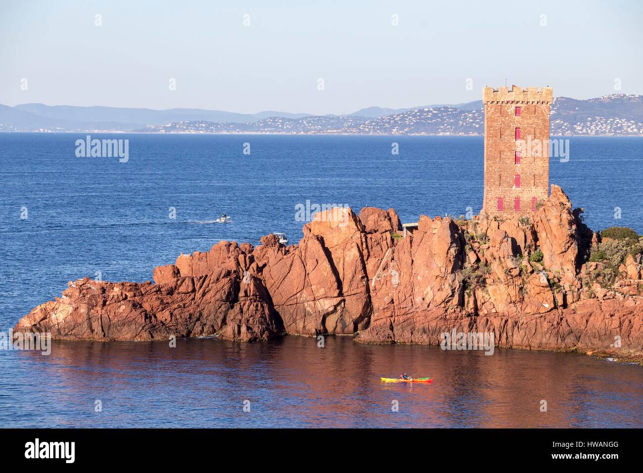 France, Var, Saint Raphael, Cape of Dramont, the tower of the l'ile d ...