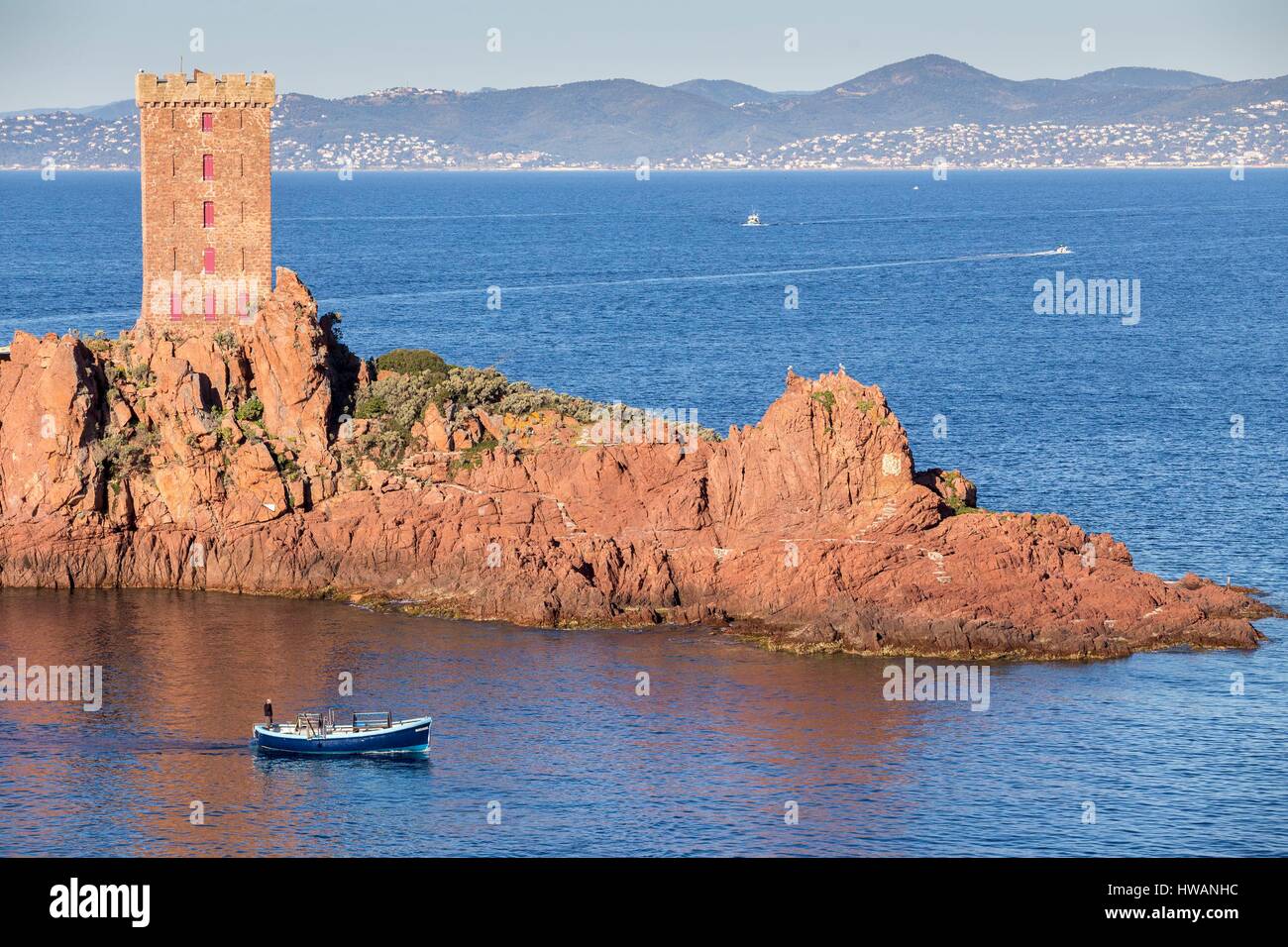 France, Var, Saint Raphael, Cape of Dramont, the tower of the l'ile d ...