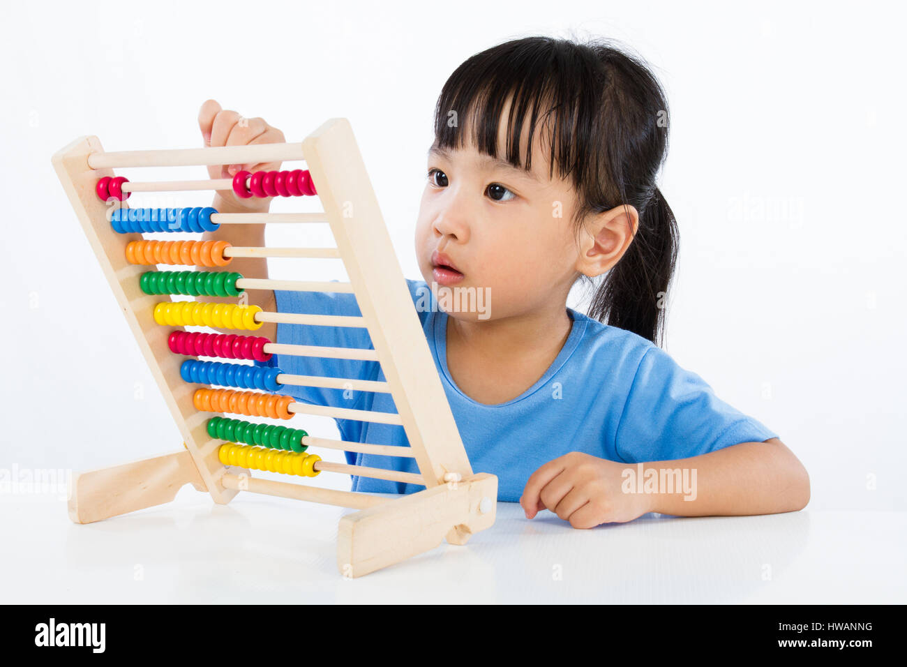 Asian Little Chinese Girl Playing Colorful Abacus isolated on White ...
