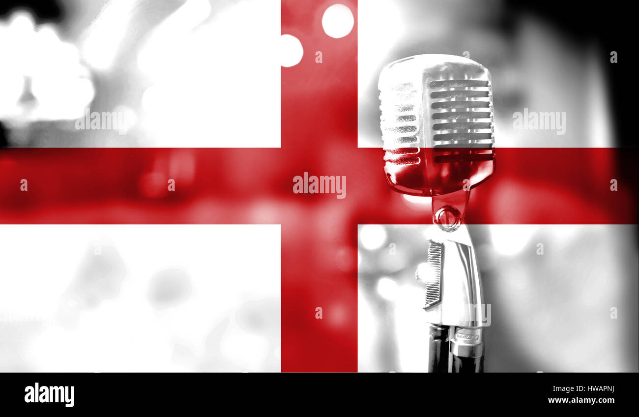 Musical concert. Photo of a microphone in the background of a flag.Flag ...