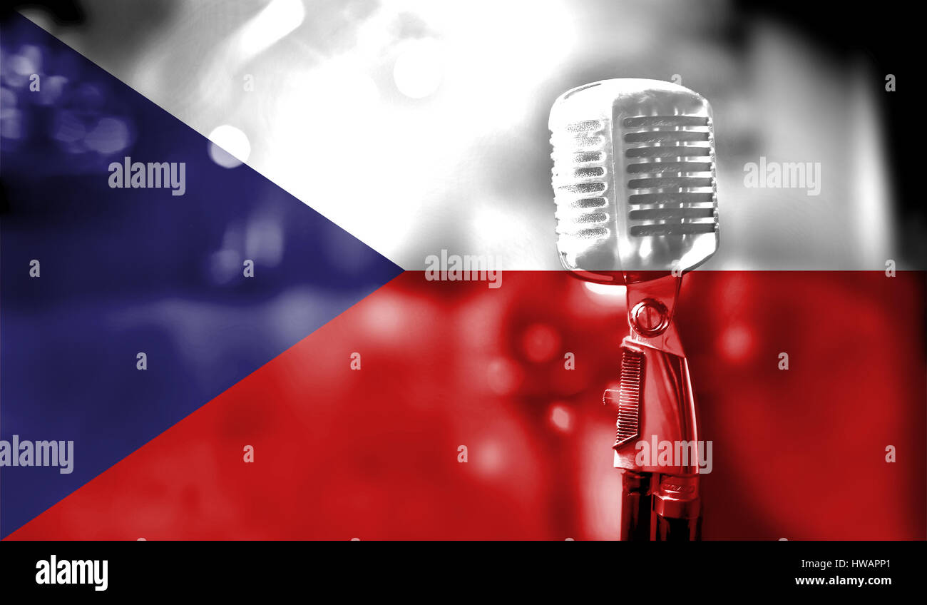 Musical concert.Photo of a microphone in the background of a flag.Flag ...