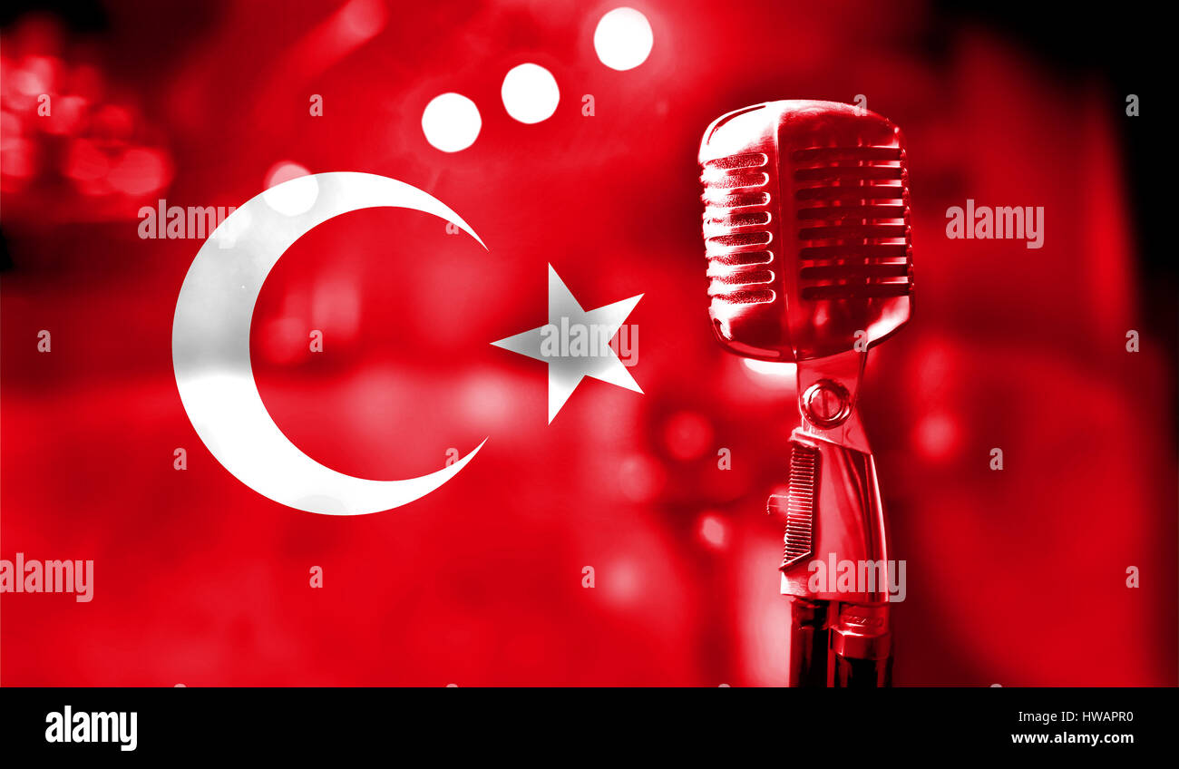 Musical concert.Photo of a microphone in the background of a flag.Flag ...