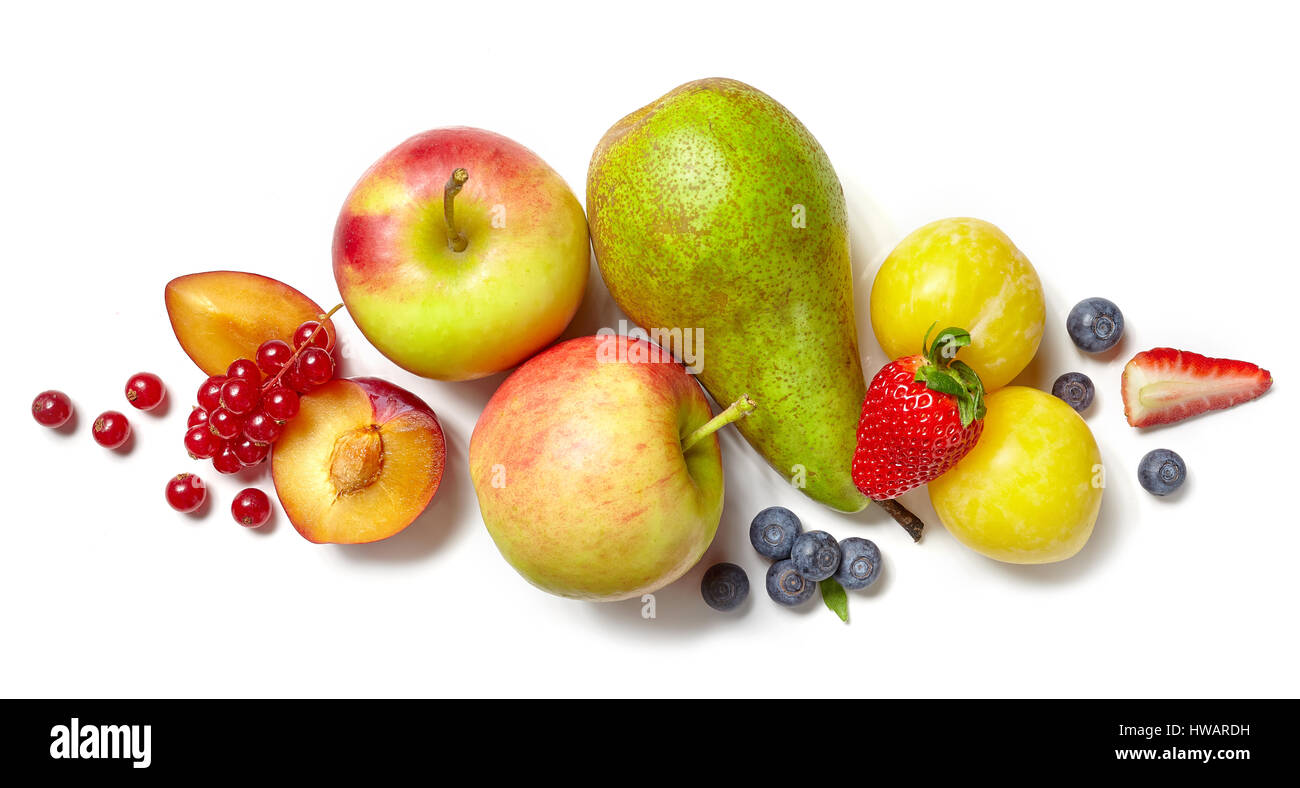 composition of various fruits and vegetables isolated on white ...