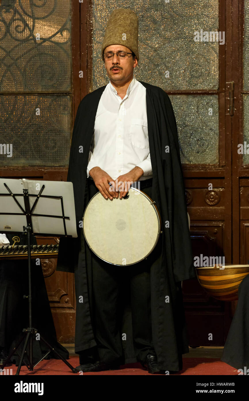 Drummer singing, whirling dervishes ceremony, Sirkeci Train Station ...