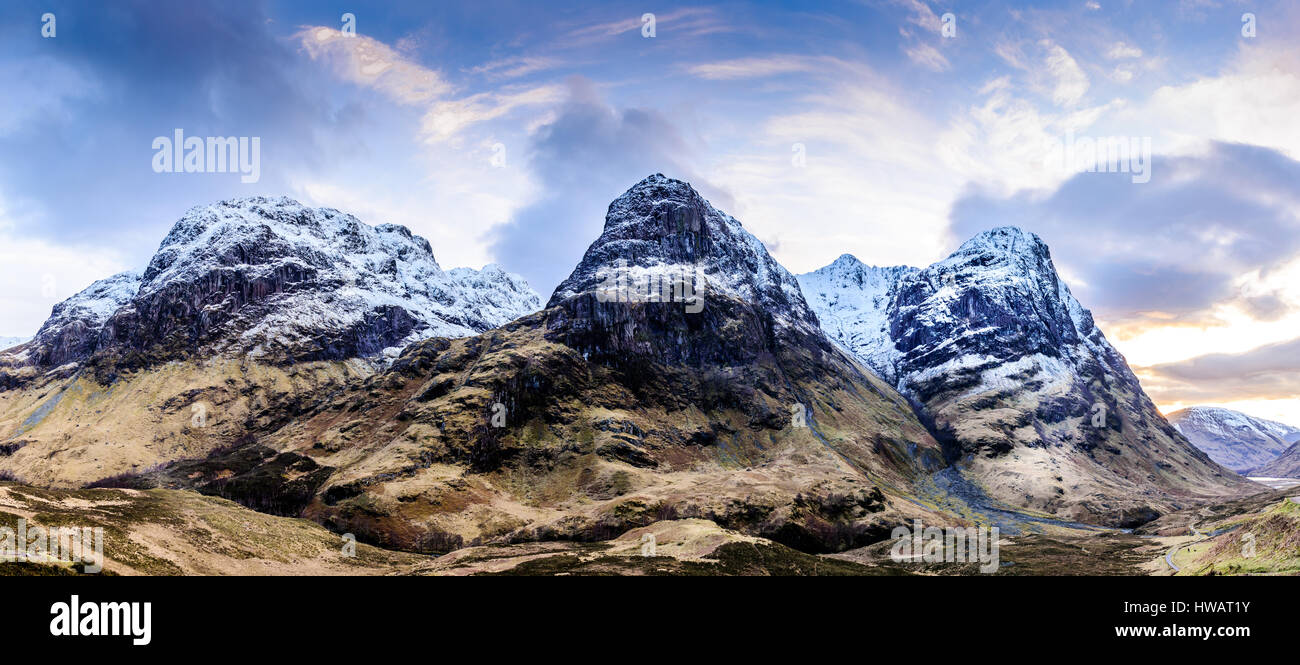 Three Sisters panorama Glencoe Stock Photo - Alamy