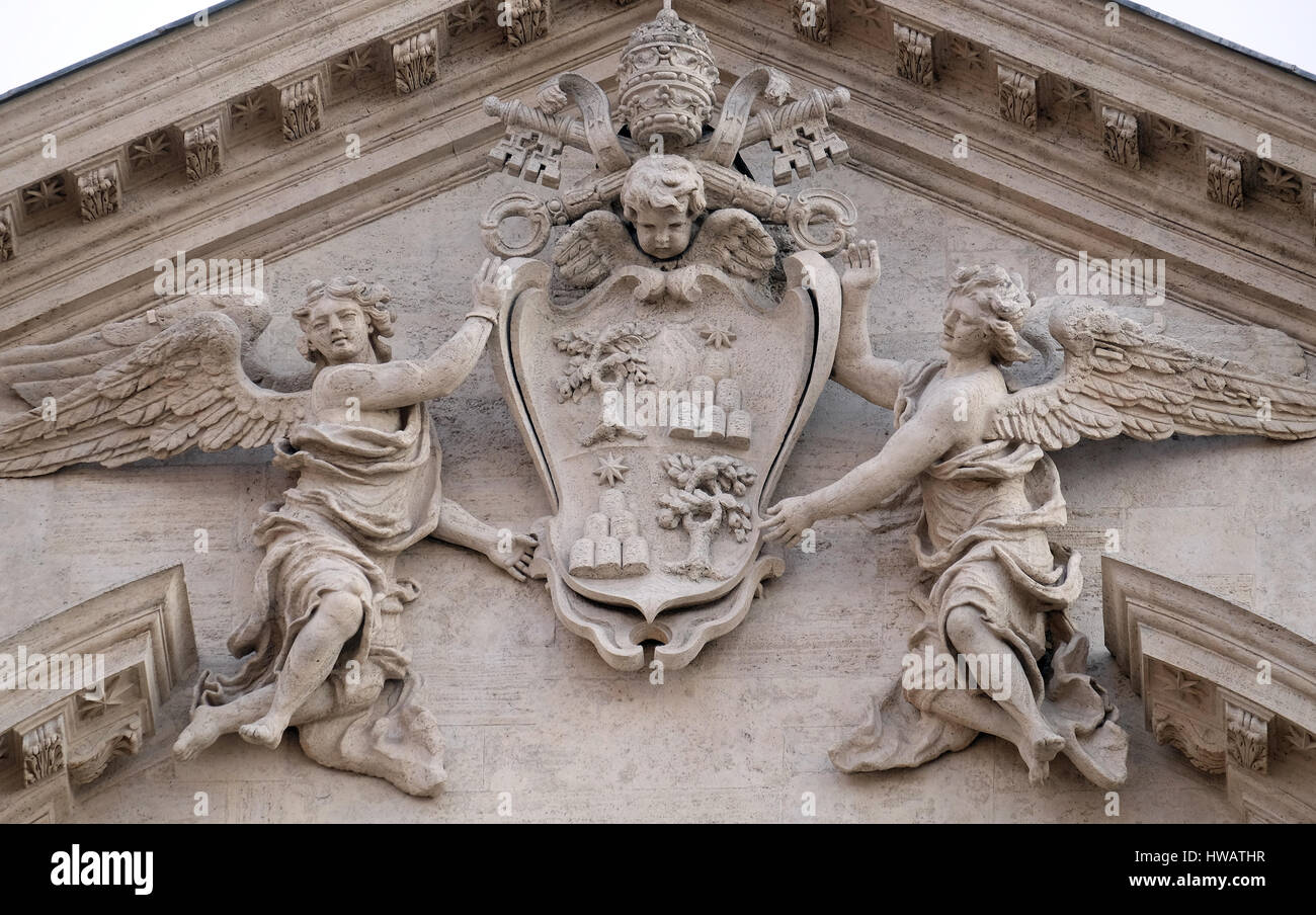 Coat of arms of Pope Alexander VII Chigi on the portal of Sant Andrea ...