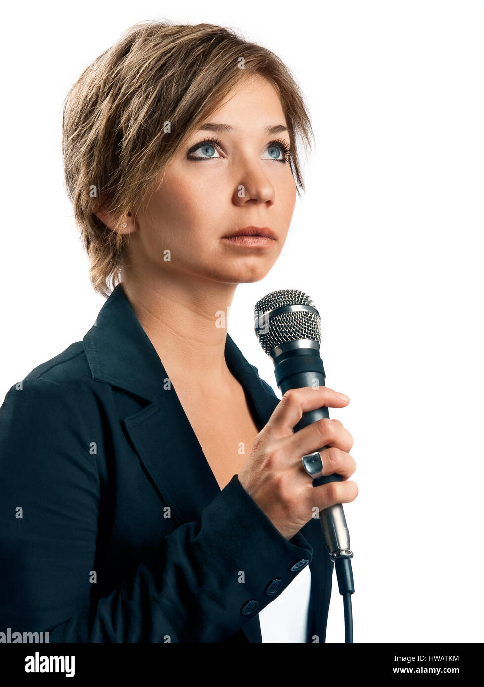 TV Correspondent on white background Stock Photo - Alamy