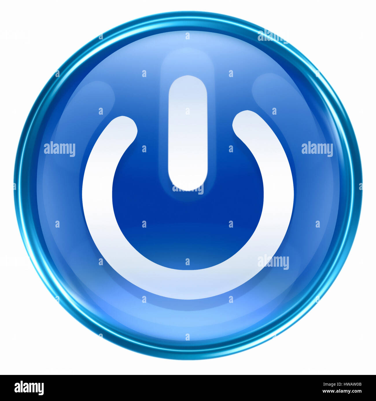 power button blue, isolated on white background Stock Photo - Alamy