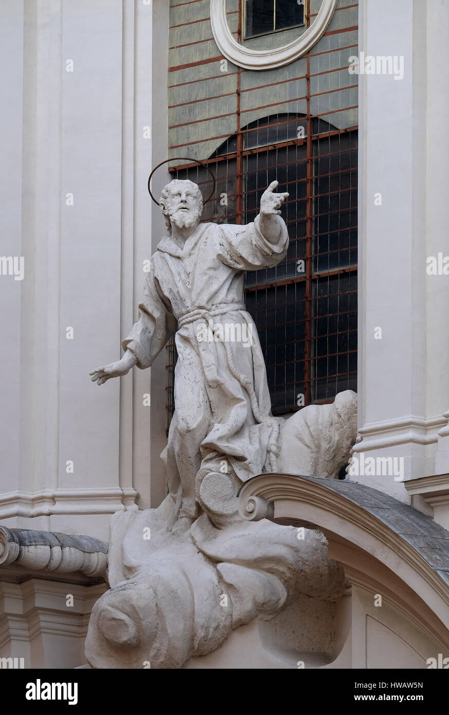 Stucco statue of St Francis Receiving the Stigmata on the facade of ...