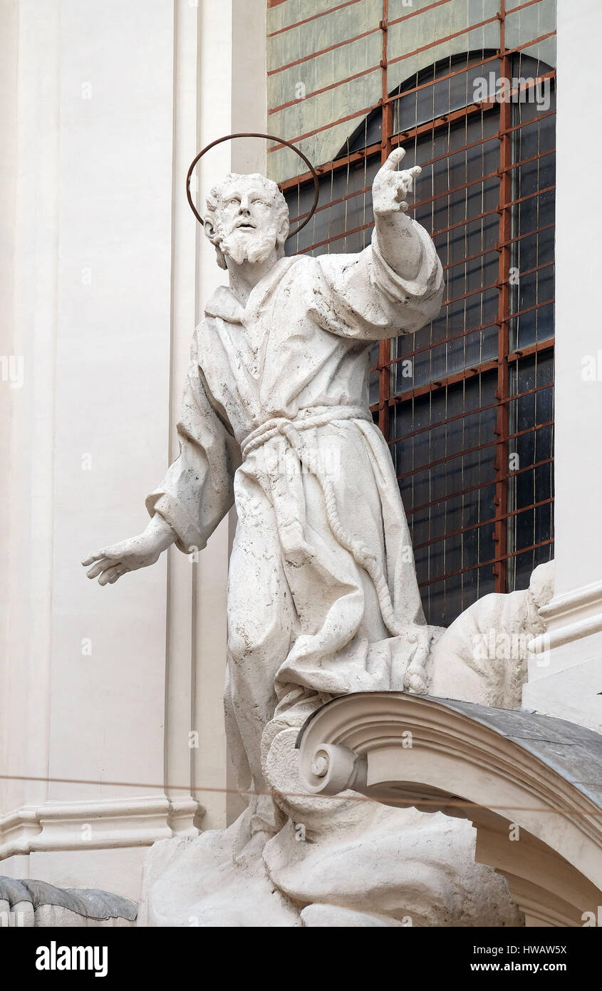 Stucco statue of St Francis Receiving the Stigmata on the facade of ...