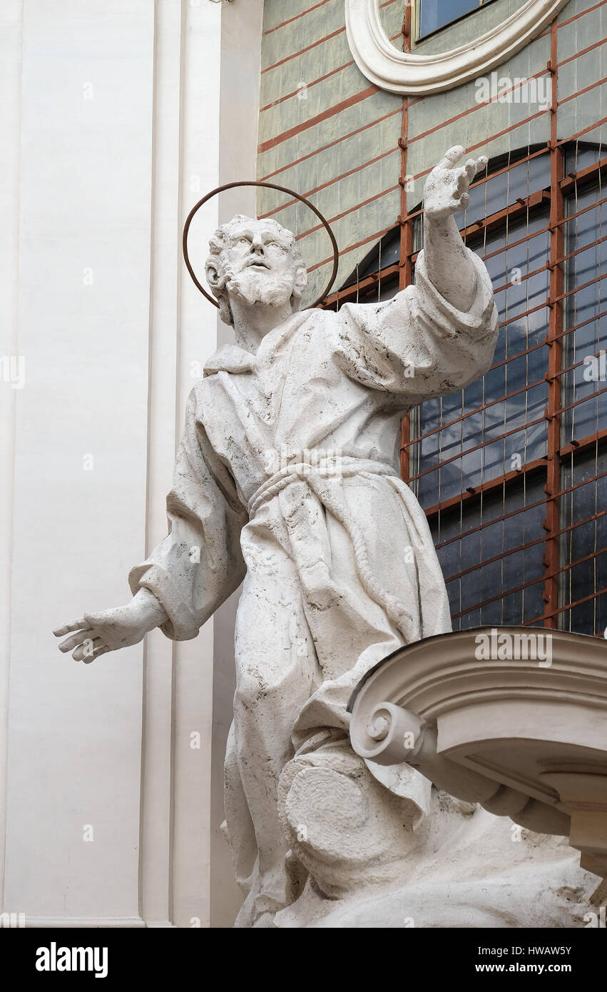 Stucco statue of St Francis Receiving the Stigmata on the facade of ...
