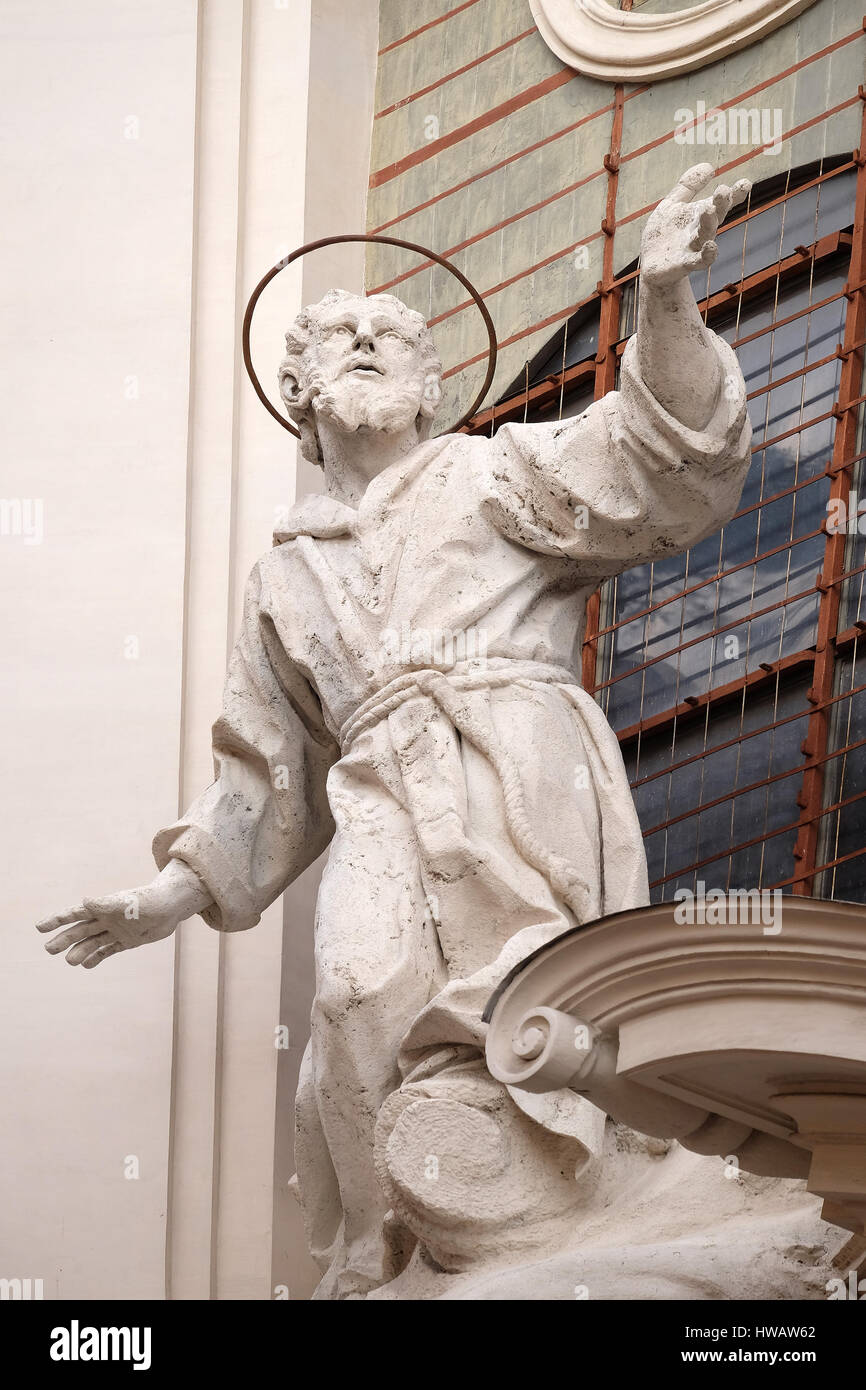 Stucco statue of St Francis Receiving the Stigmata on the facade of ...