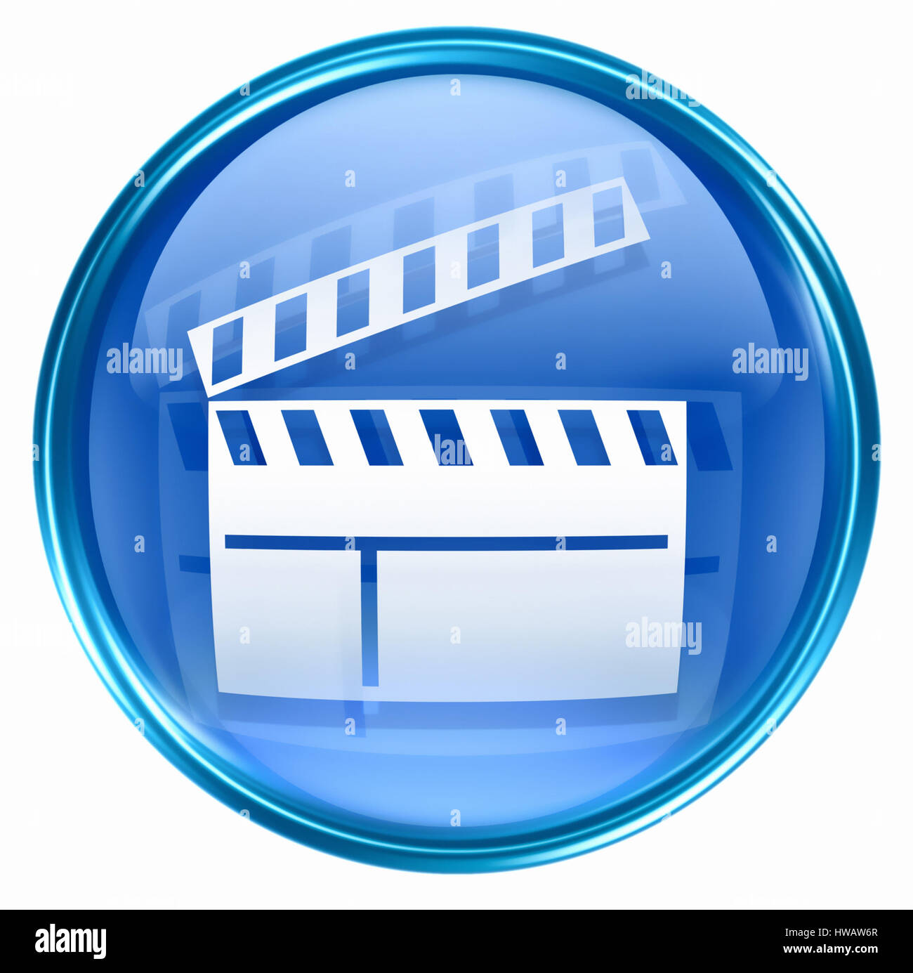 movie clapper board icon blue, isolated on white background Stock Photo ...
