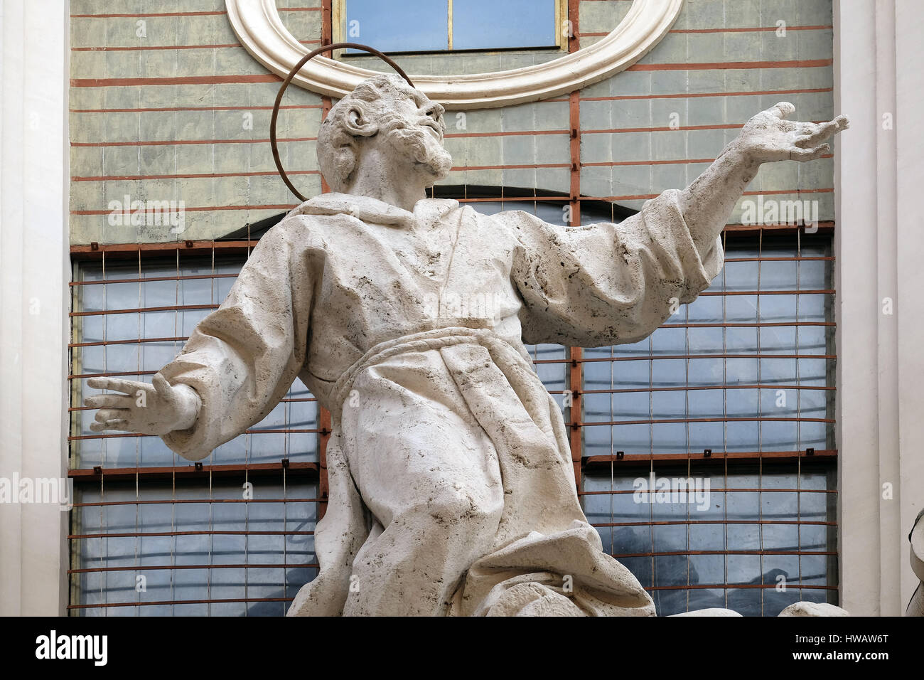 Stucco statue of St Francis Receiving the Stigmata on the facade of ...